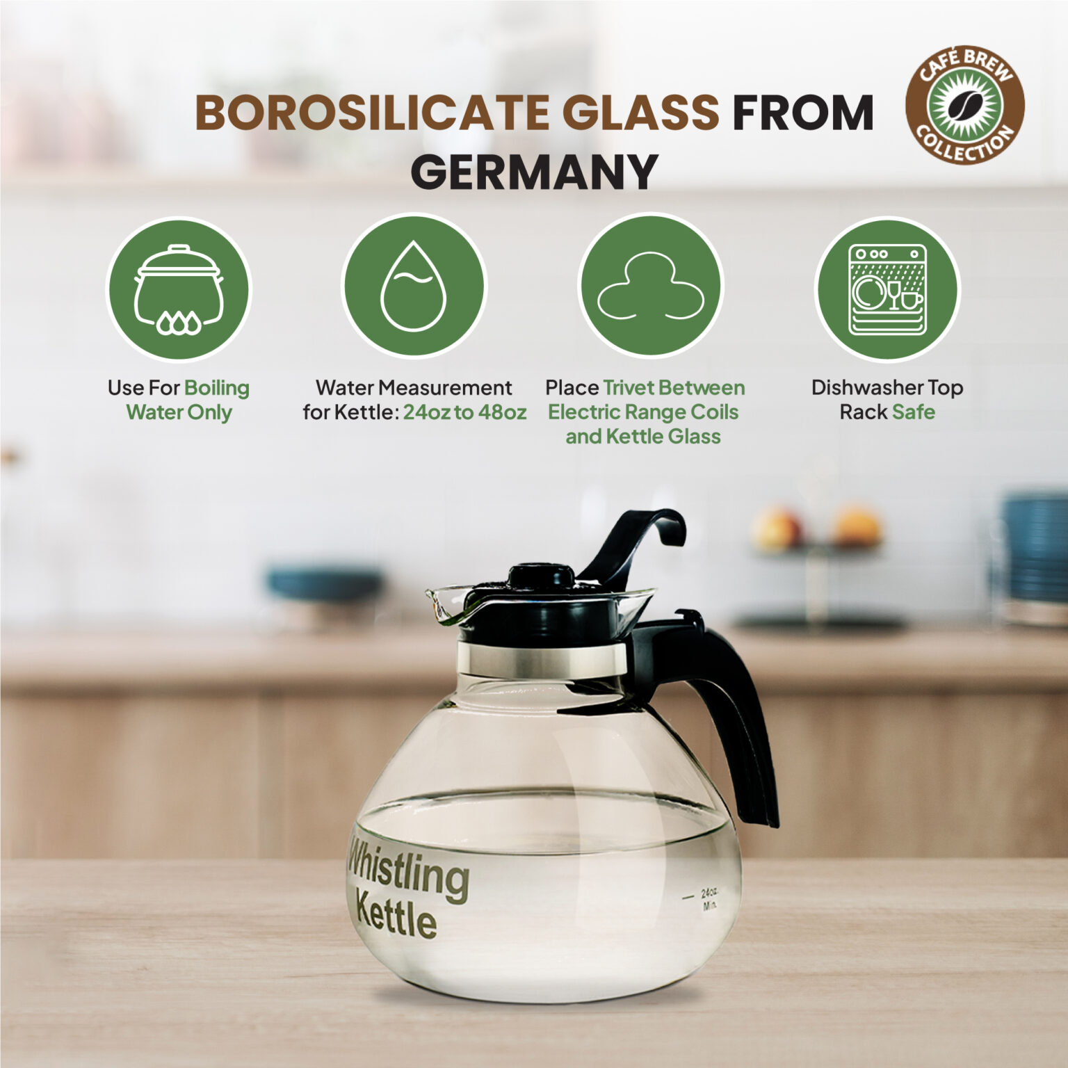 Glass Stovetop Kettle | 12 Cup Glass Whistling Tea Kettle Stovetop